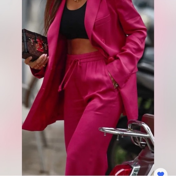 Zara | Pants & Jumpsuits | Zara Pink High Rise Drawstring Trouser Pants ...